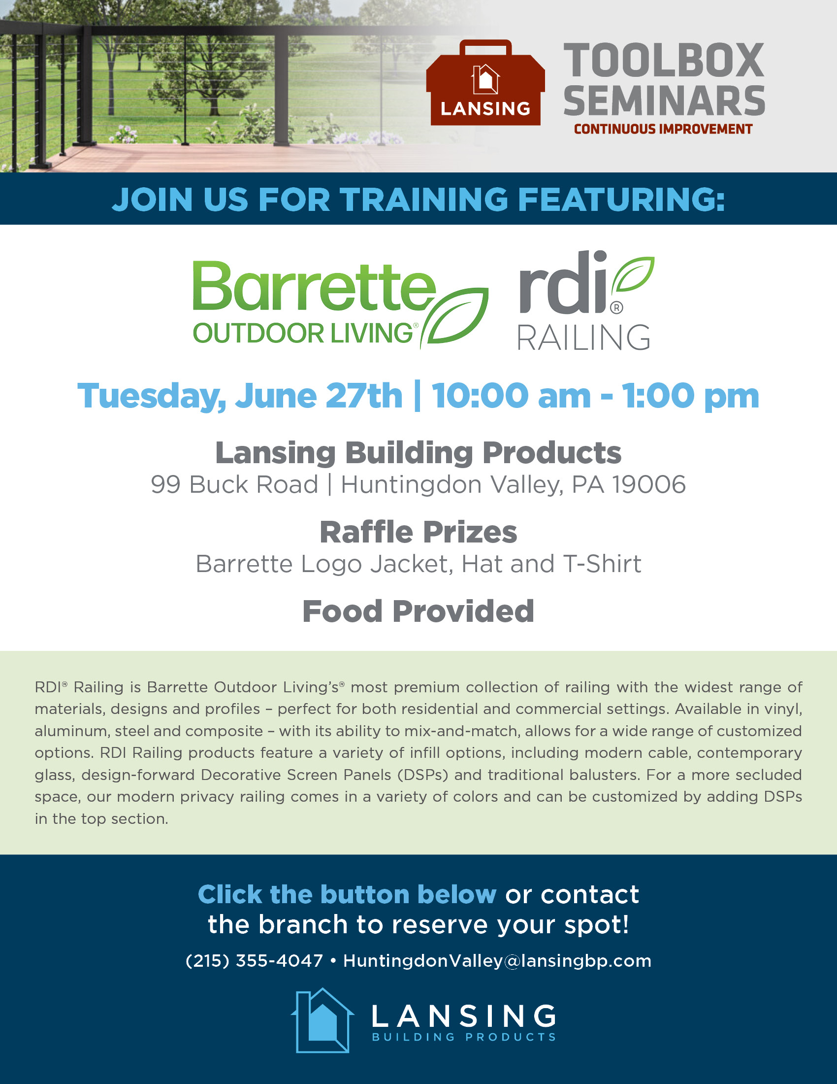 Toolbox Seminar - Barrette Outdoor Living/RDI Railing - Lansing ...