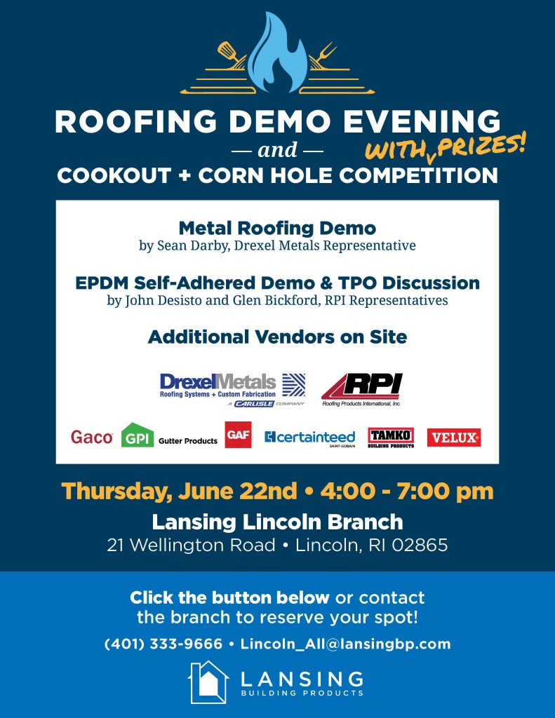 Roofing Demo, Cookout and Corn Hole Competition - Lansing Building Products