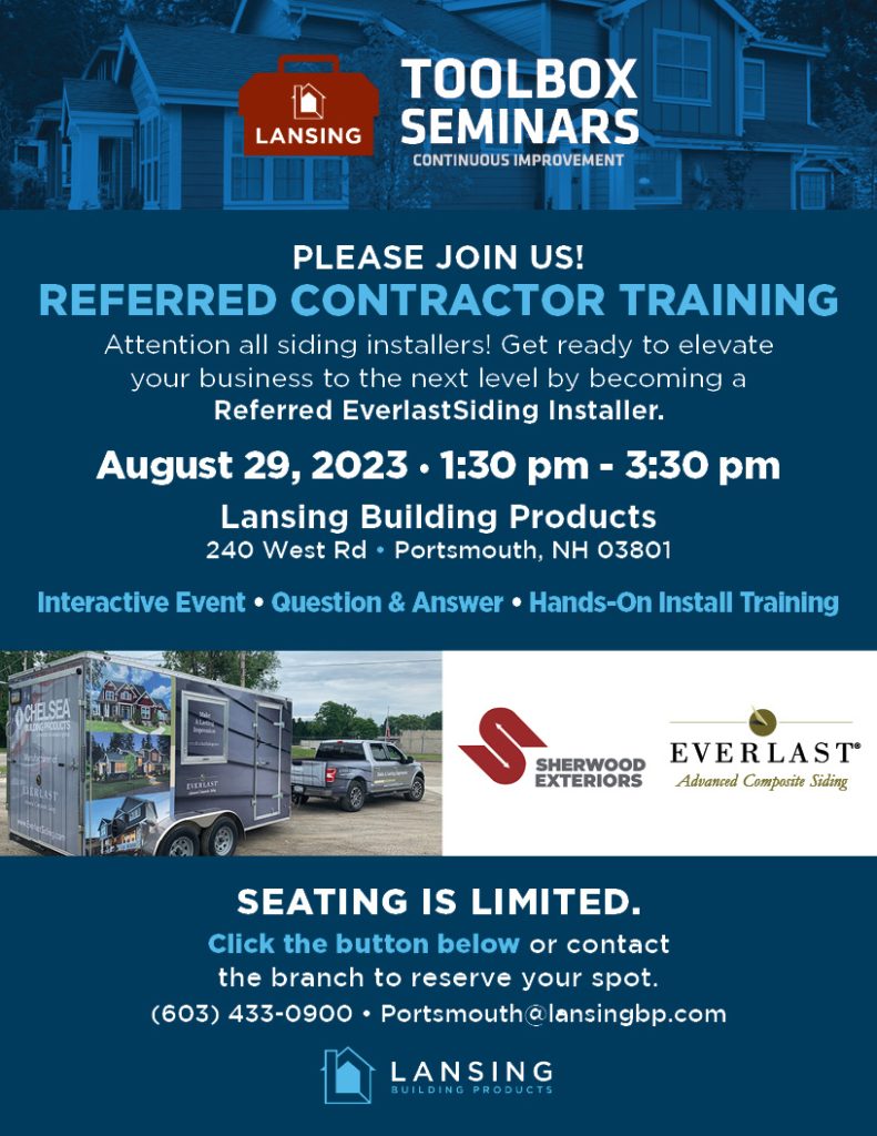 Toolbox Seminar - Referred Contractor Training - Lansing Building Products