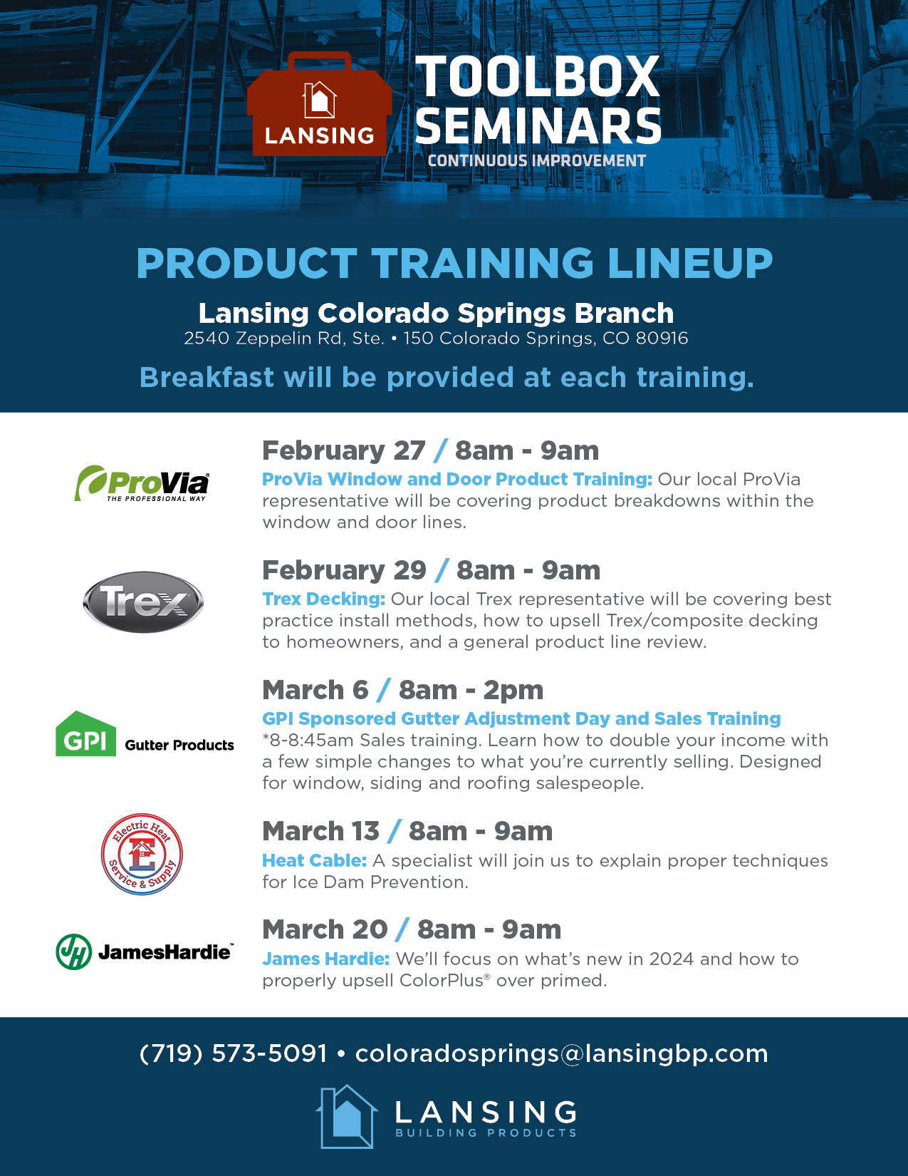 Toolbox Seminar - Product Training Lineup - Lansing Building Products