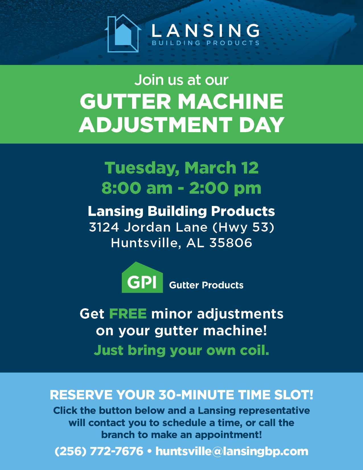Gutter Machine Adjustment Day - Lansing Building Products