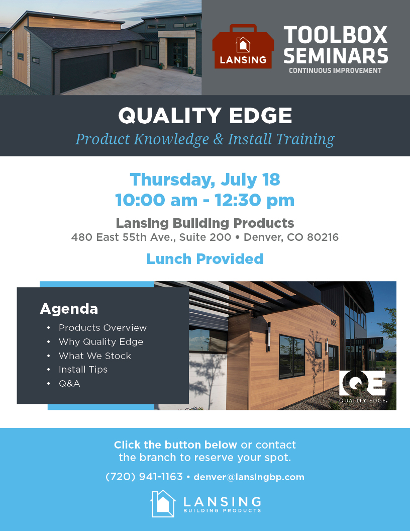Toolbox Seminar - Quality Edge - Lansing Building Products