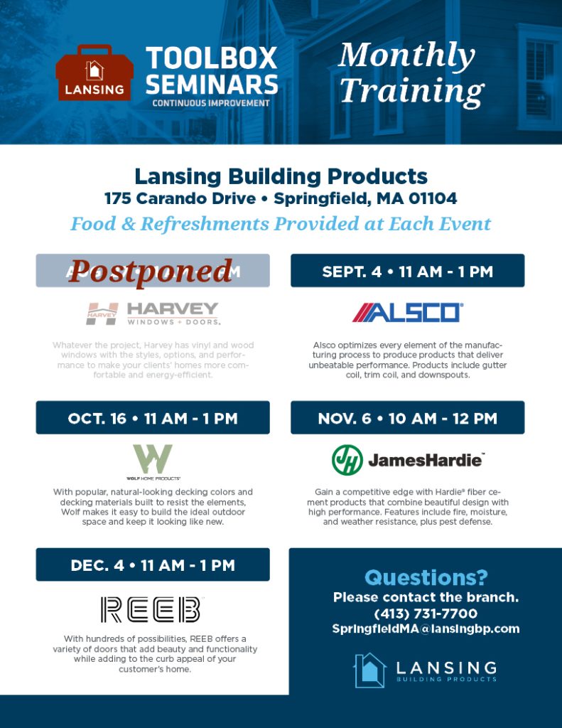 POSTPONED: Toolbox Seminar - Harvey Windows - Lansing Building Products