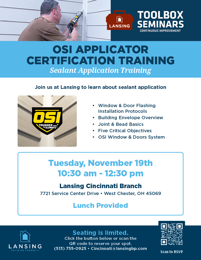Toolbox Seminar - OSI Certification Training - Lansing Building Products