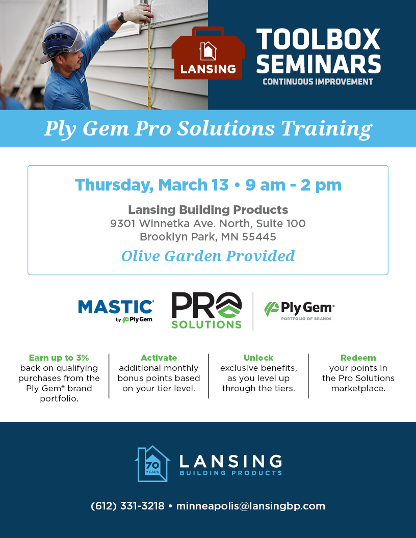 Mastic Pro Solutions Toolbox Seminar - Lansing Building Products